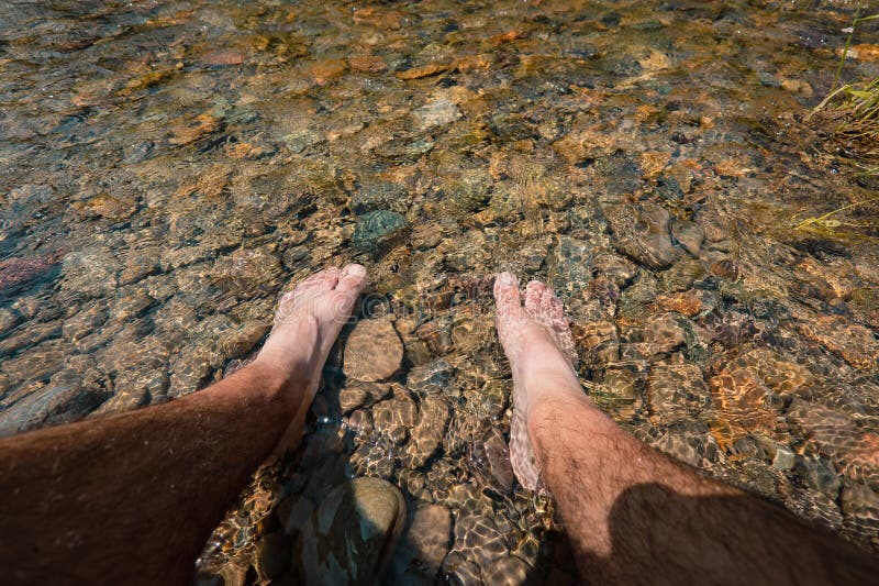 Cooling Feet in a Clear Mountain Stream Stock Image - Image of rocks ...