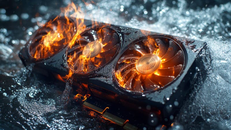 Cooling Fire: Water Jet Extinguishing a Burning Video Card Stock ...
