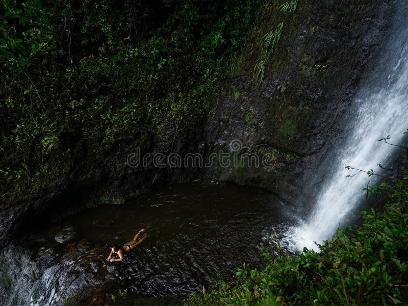 Cooling Off Under a Waterfall Editorial Stock Photo - Image of hawaii ...