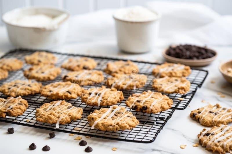Cooling Rack with Chocolate Chip Cookies on a Marble Counter Stock ...
