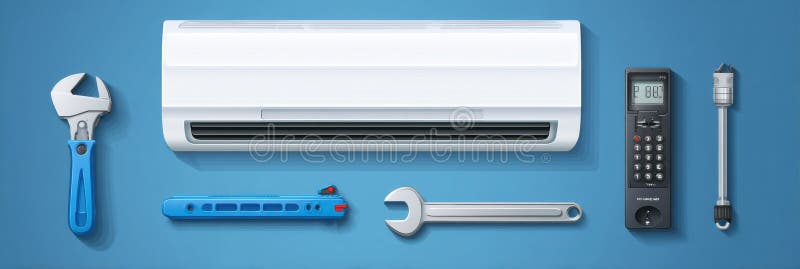 Cooling System Setup with Tools on a Clean Blue Gradient Background ...