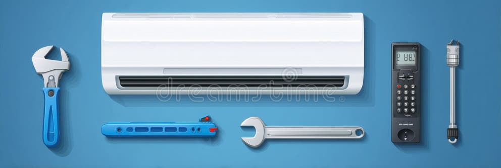 Cooling System Setup with Tools on a Clean Blue Gradient Background ...