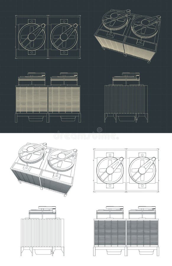 Cooling tower blueprints stock vector. Illustration of machine - 234113409