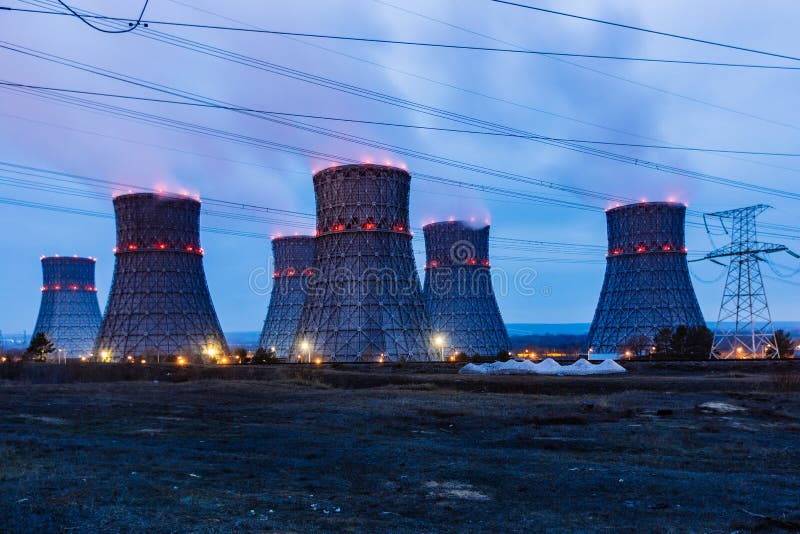 Cooling Tower of Nuclear Power Plant at Night Stock Image - Image of ...