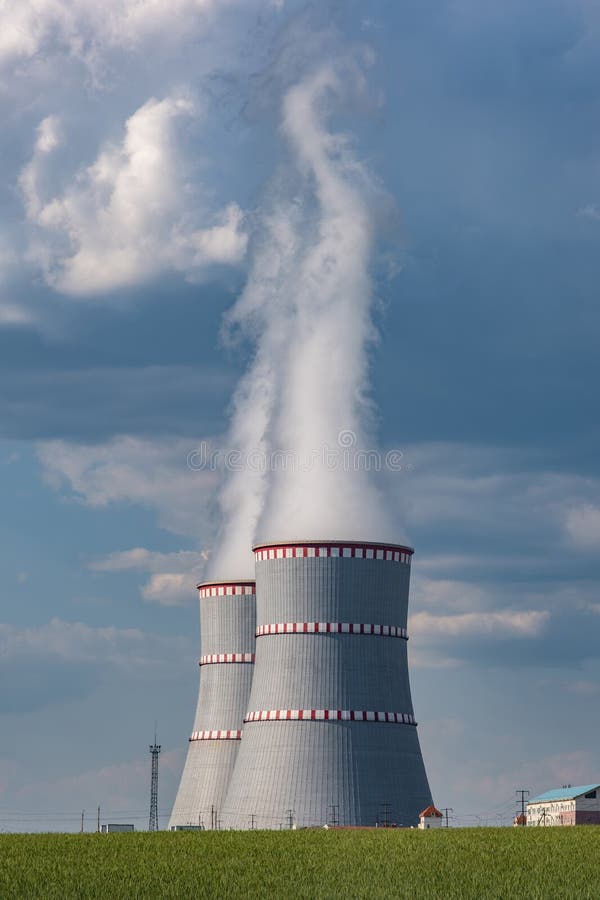 Cooling Towers of Nuclear Power Plant Against the Blue Sky Stock Photo ...