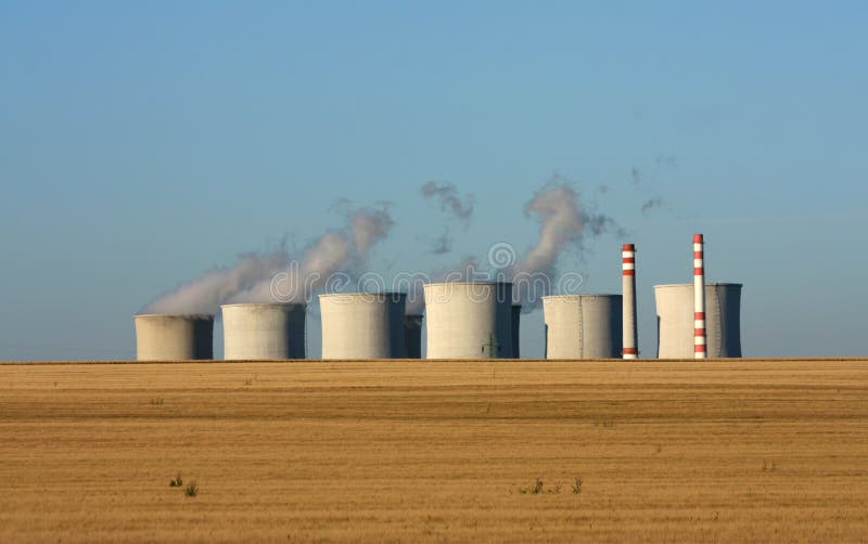 Cooling Towers Over Agriculture Field Stock Image - Image of field ...