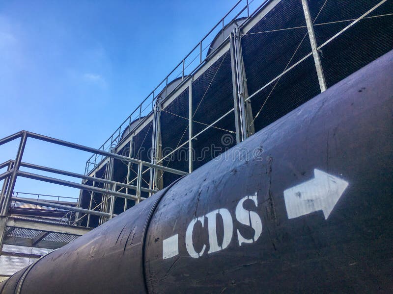 Cooling towers with a pipe stock image. Image of energy - 142217823