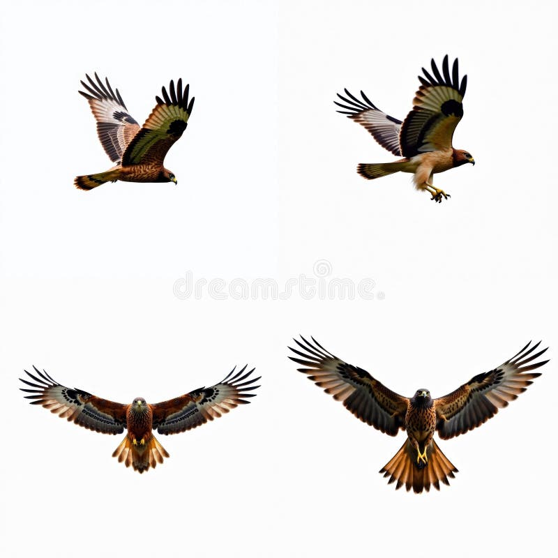 Cooper Hawk Soaring in Flight on Alpha Layer. Four Bird Species in ...