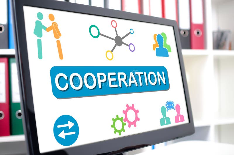 Cooperation Concept on a Computer Screen Stock Photo - Image of group ...