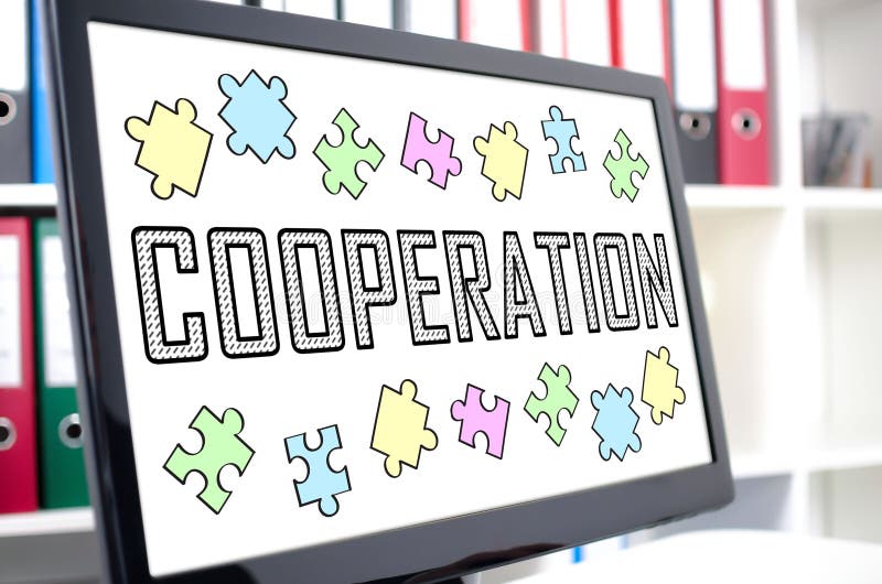 Cooperation Concept on a Computer Screen Stock Image - Image of team ...