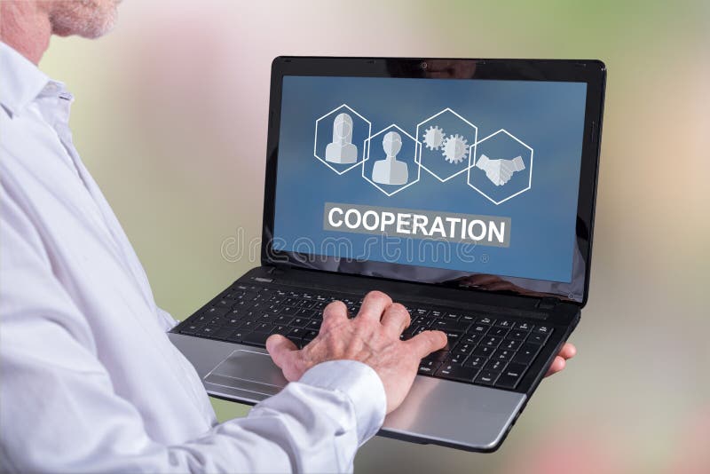 Cooperation Concept on a Laptop Stock Image - Image of solution ...