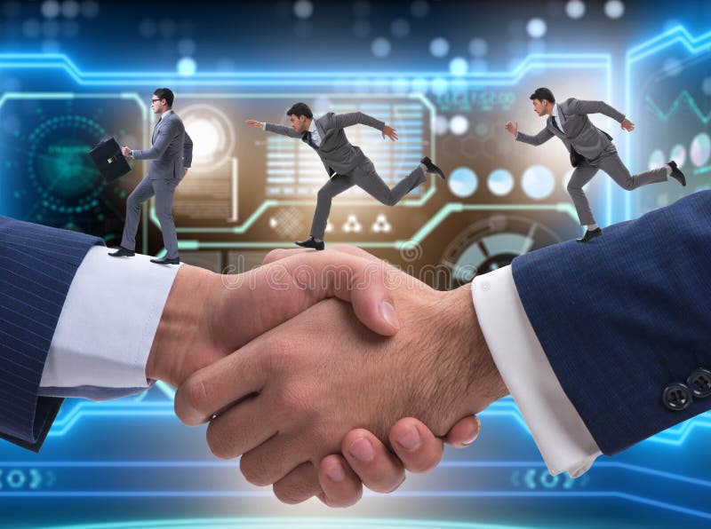 Cooperation Concept with People Running on Handshake Stock Image ...
