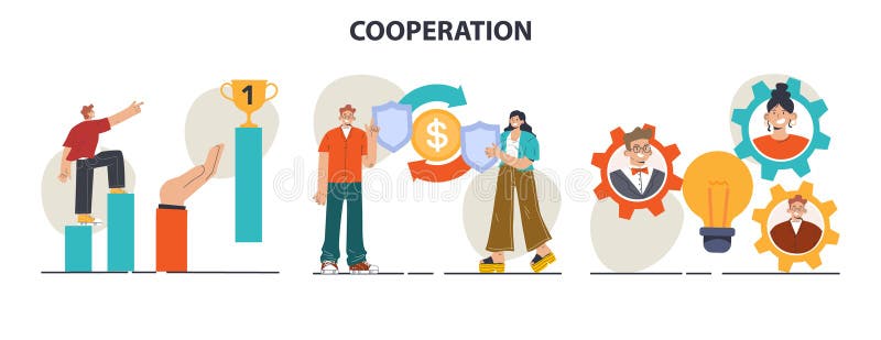 Cooperation Concept Set. Collaboration and Teamwork Stock Vector ...