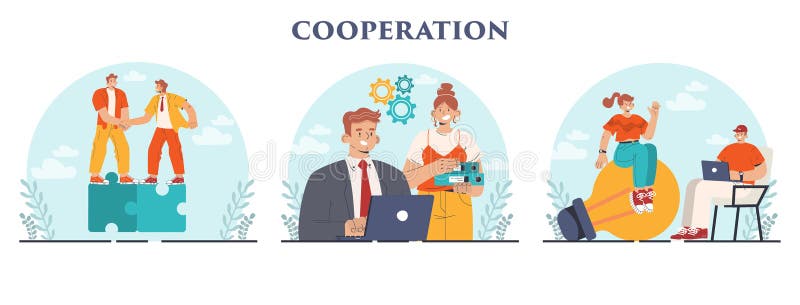 Cooperation Concept Set. Collaboration and Teamwork Stock Vector ...