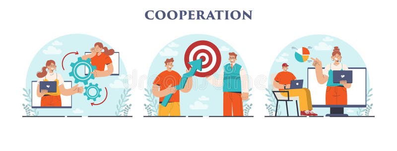 Cooperation Concept Set. Collaboration and Teamwork Stock Vector ...