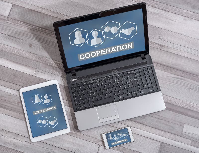 Cooperation Concept on Different Devices Stock Photo - Image of unity ...