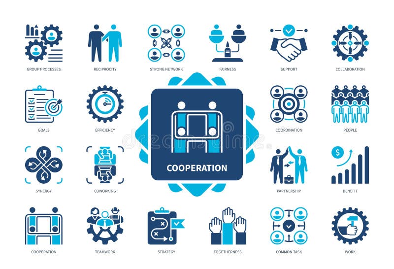 Cooperation solid icon set stock illustration. Illustration of support ...