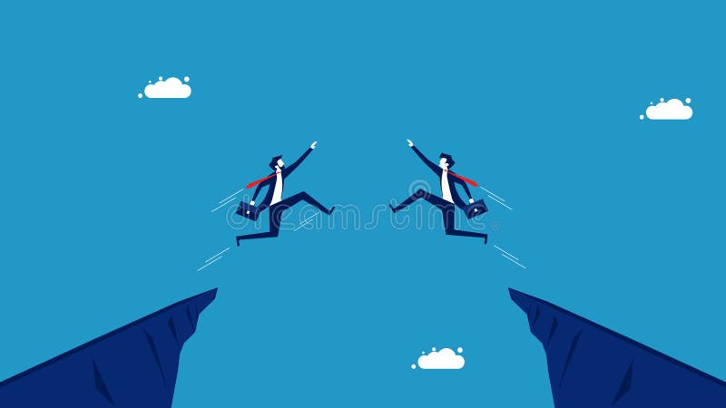 Cooperation Together. Two Businessmen Jumping Togethe Stock Vector ...