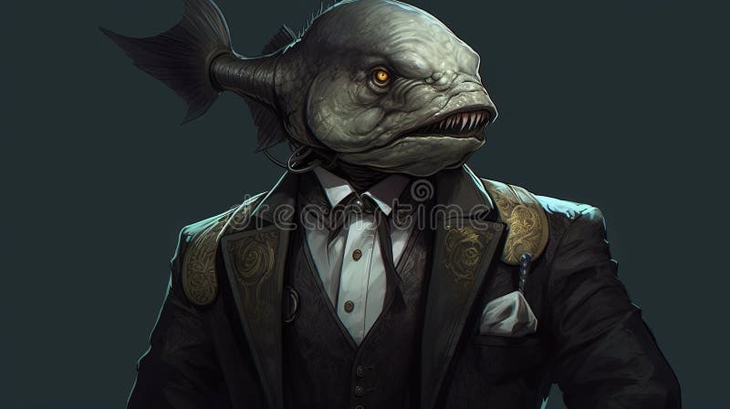 Cooperative Anthropomorphic Black Fish, Digital Art Illustration ...