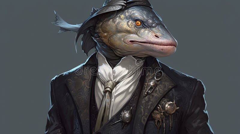 Cooperative Anthropomorphic Black Fish, Digital Art Illustration ...