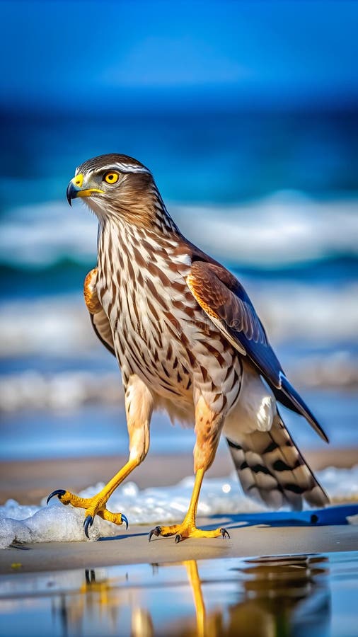 Coopers Hawk Bird Runs Beach Stock Illustration - Illustration of cute ...