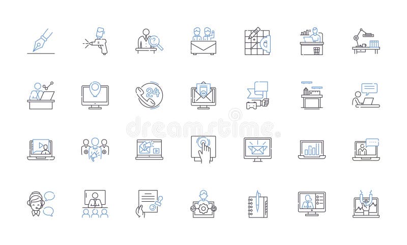 Coordinated Action Line Icons Collection. Synchronized, Collaboration ...