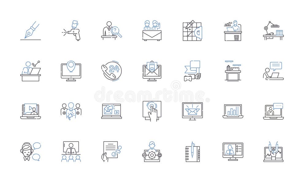 Coordinated Action Line Icons Collection. Synchronized, Collaboration ...