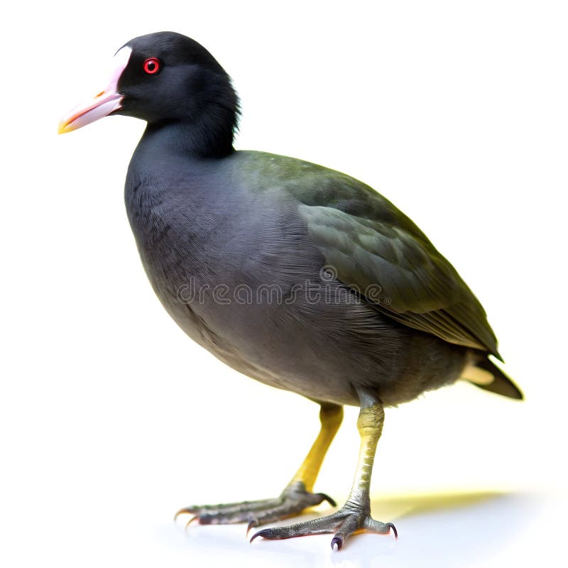 A Coot Bird, Displayed on a White Background, with Its Distinctive ...