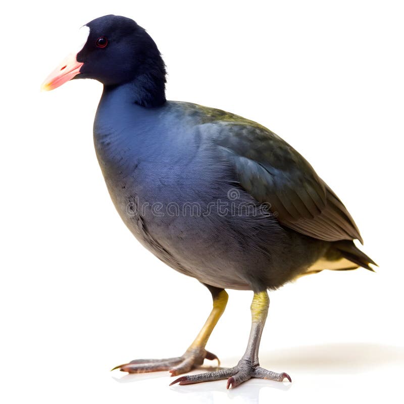A Coot Bird, Displayed on a White Background, with Its Distinctive ...