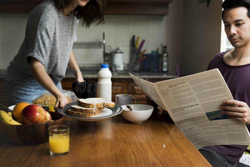 Coouple Eating Morning Breakfast Togetherness Stock Image - Image of ...