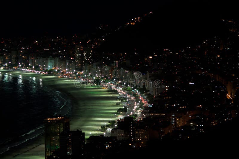 Copacabana Beach at night stock photo. Image of lagoa - 30634836