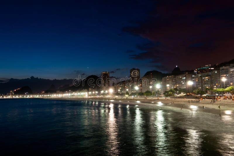 Copacabana Beach at Night stock photo. Image of international - 50111106