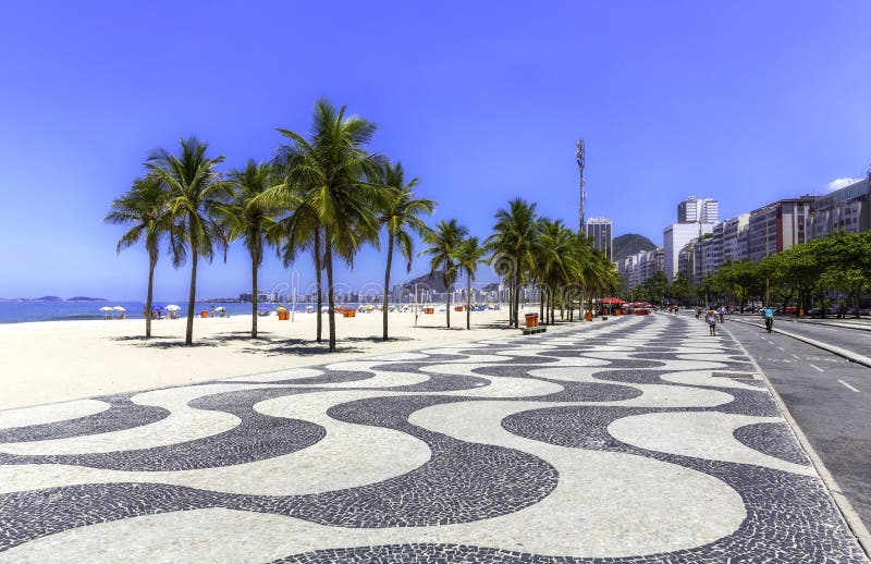 Copacabana Beach with Palms and Sidewalk Editorial Photo - Image of ...