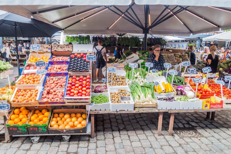 COPENHAGEN, DENMARK - AUGUST 28, 2016: Fruit and Vegetable Stall at a ...