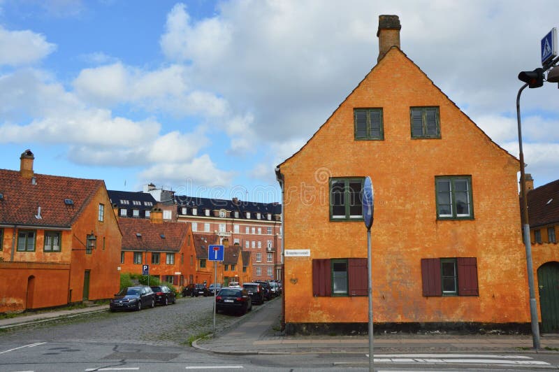 COPENHAGEN, DENMARK - MAY 31, 2017: Yellow Houses in Nyboder District ...