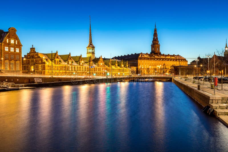 Copenhagen By Night, Denmark Stock Photo - Image of house, building ...