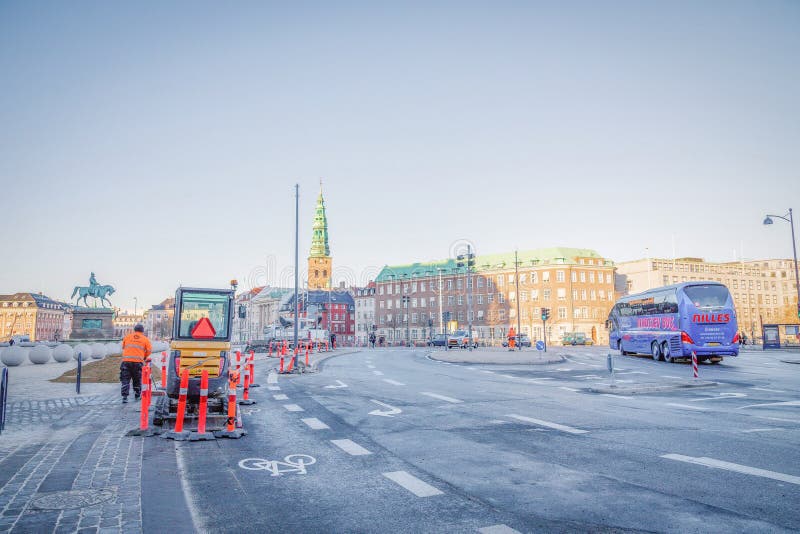 Copenhagen, Denmark. November 28, 2018. Road Construction and Road ...