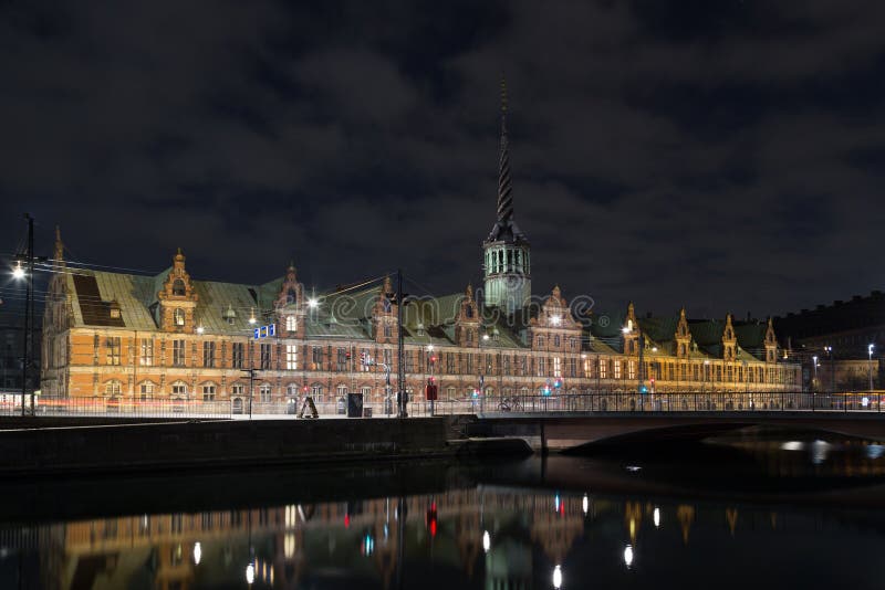 Copenhagen Stock Exchange Building by Night Stock Photo - Image of ...