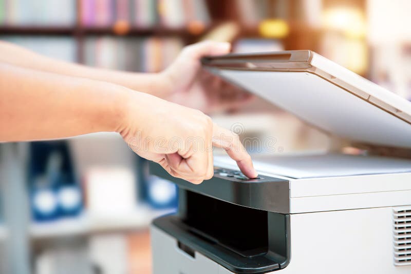 Close Up Hand Office Man Press Copy Button on Panel To Using the Copier ...