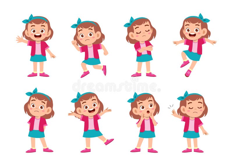Copil Simpatic Cu Un Set De Multe Expresii Gestuale Stock Vector ...