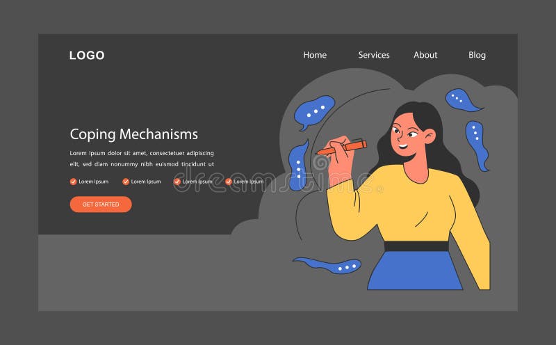 Coping Mechanism Web Banner or Landing Page Dark or Night Mode. Stock ...