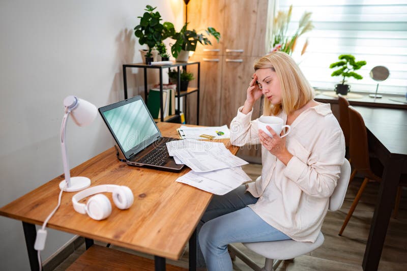 Coping with Stress while Working from Home in a Cozy Environment Stock ...
