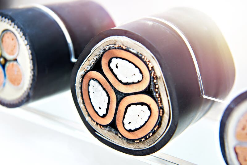 Copper and Aluminum Power Cable in Section Stock Image - Image of cross ...