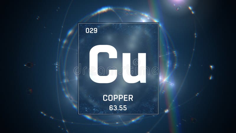 Copper As Element 29 of the Periodic Table 3D Illustration on Blue ...