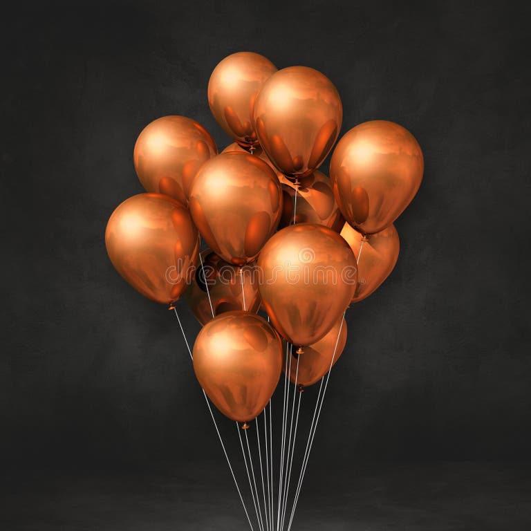 Copper Balloons Bunch on a Black Wall Background Stock Illustration ...
