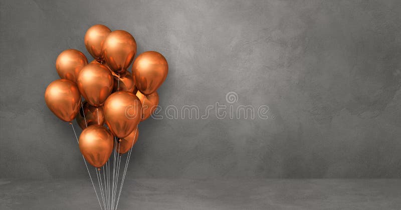Copper Balloons Bunch on a Grey Wall Background. Horizontal Banner ...