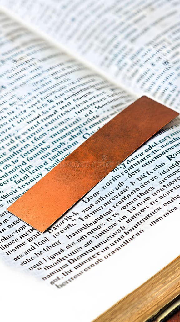 Copper Bookmark Resting on an Open Book. Stock Illustration ...