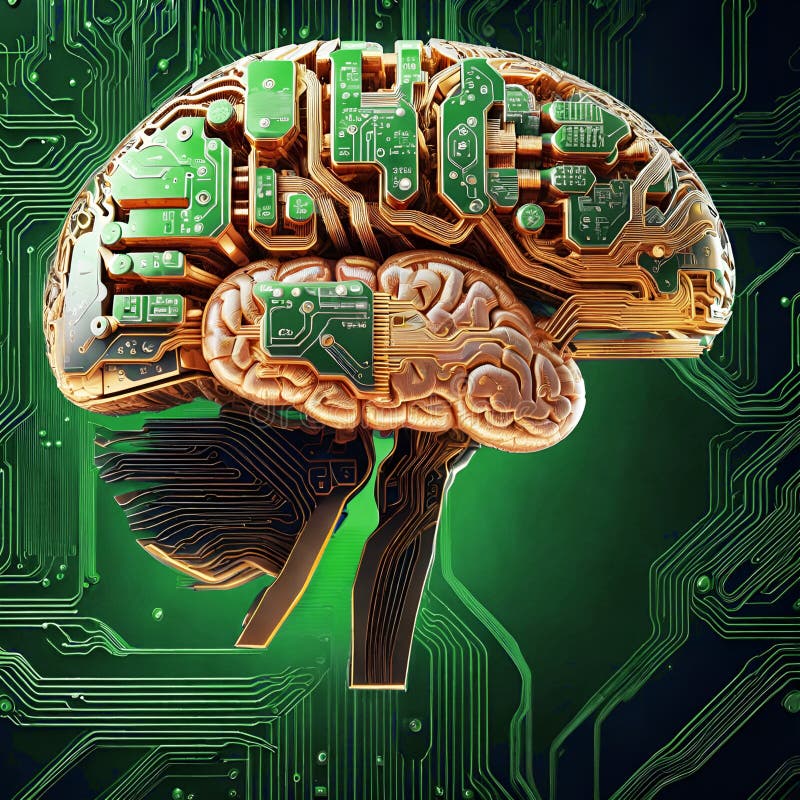 Copper Brain with Computer Chip AI Stock Illustration - Illustration of data, device: 294948302