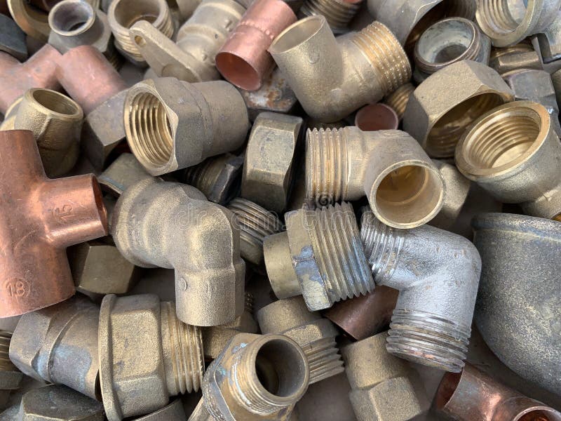 Copper and Brass Plumbing Pieces Stock Photo - Image of metal, wheel ...