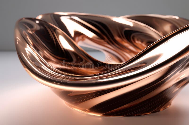 Copper and Brushed Gold Waves: Modern Industrial Design in 3D Render ...